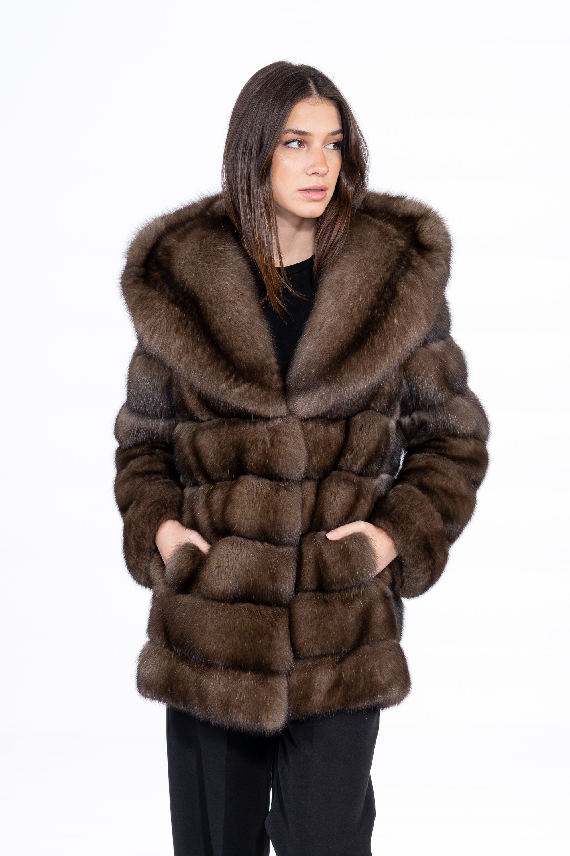 RUSSIAN SABLE GUN METAL JACKET HOOD – MANZARI